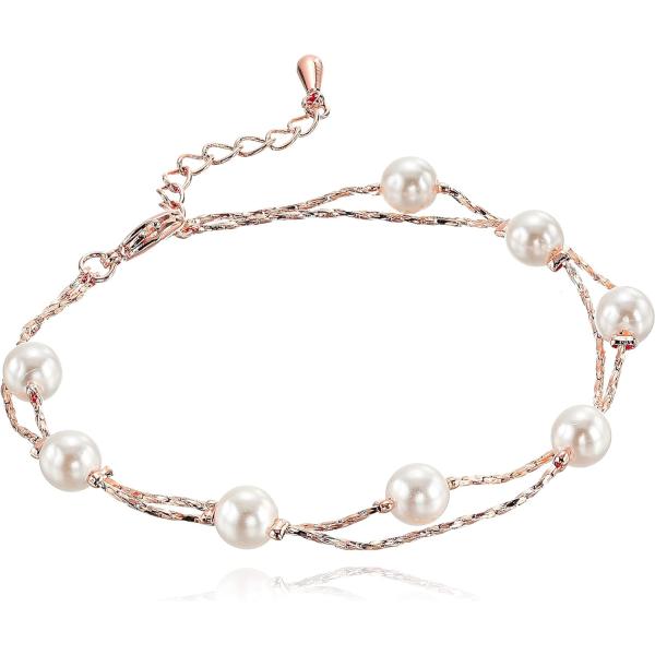 商品名マルチストランドブレスレットwithスワロフスキーCrystal Simulatedホワイト真珠の18 ctゴールドメッキレディース8 ""Crystalline Azuria Multi Strand Pearl Bracelet ...