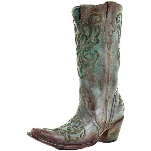 商品名CORRAL レディース カラー: ブラウンCorral Boots Womens C2990 Distressed Snip Toe Casual Boots Mid Calf Mid Heel 2-3"" - Blue, Brow...