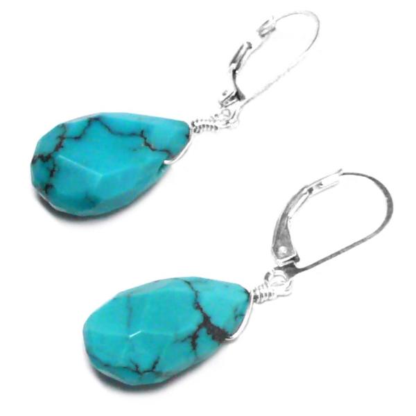 商品名Turquoise Beveled Flat Teardrop Sterling Silver Lever Back Earringsブランド：Meredithbead商品サイズ：商品番号：色：turquoise素材：turquoise