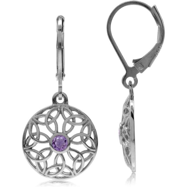 商品名Silvershake 天然宝石 925スターリングシルバー トリケトラ ケルトノット サークル ダングルフック レバーバック イヤリング ジュエリー 女性用Silvershake Natural Amethyst 925 Sterl...