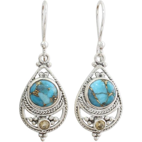 商品名NOVICA シトリンと合成ターコイズ .925スターリングシルバー ダングルピアス 'ブルーアドーレーション'NOVICA Artisan Handmade Citrine Dangle Earrings Composite Tur...