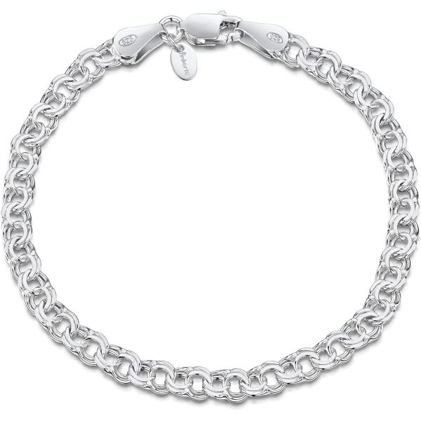 商品名Amberta シルバー925 太め ダブル喜平チェーン ブレスレット 幅4.5mm 長さ 18 19 20 cm (19cm)Amberta 925 Sterling Silver 4.5 mm Double Curb Chain ...