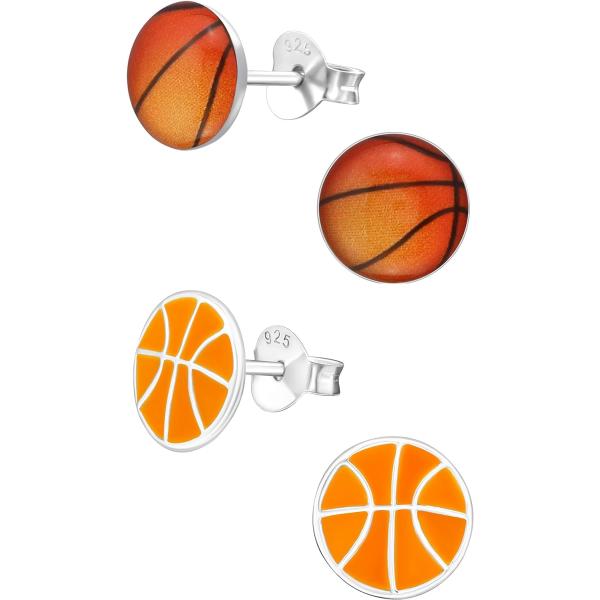 商品名925スターリングシルバー低刺激性のセット2ペアBasketball Momスタッドイヤリングガールズと女性(ニッケルフリー) 20509925 Sterling Silver Set of 2 Pairs Basketball St...