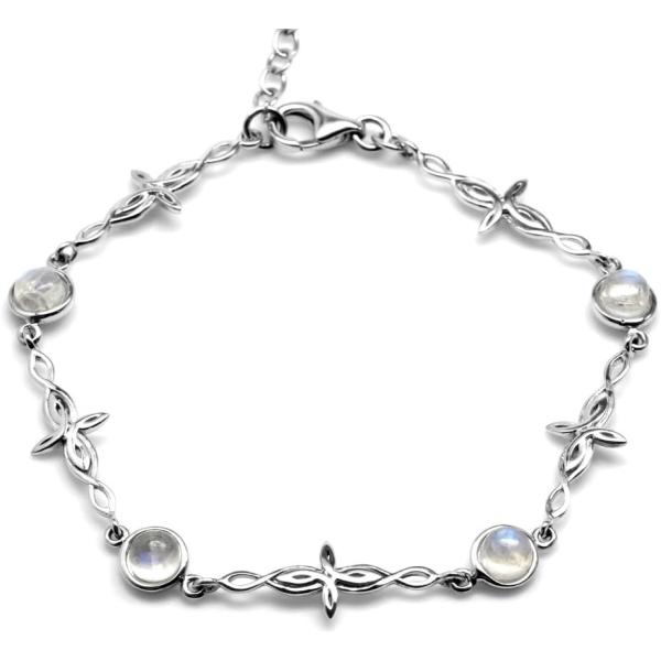商品名天然ムーンストーン925スターリングシルバーIntertwinedクロス7   8.5インチ調整可能なブレスレットSilvershake Natural Moonstone 925 Sterling Silver Intertwine...