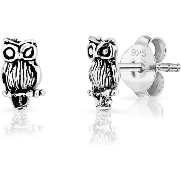 商品名DTPSilver - 925スターリングシルバーフクロウスタッドピアスDTPsilver 925 Sterling Silver TINY Studs Earrings Oxidised Style Owl on a Branch ...