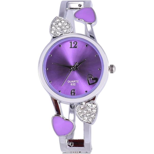 商品名EleoptionブレスレットデザインクォーツウォッチハートラインストーンステンレススチールBand Free Women 's Watchボックス Loving-PurpleELEOPTION Women Bangle Watch ...