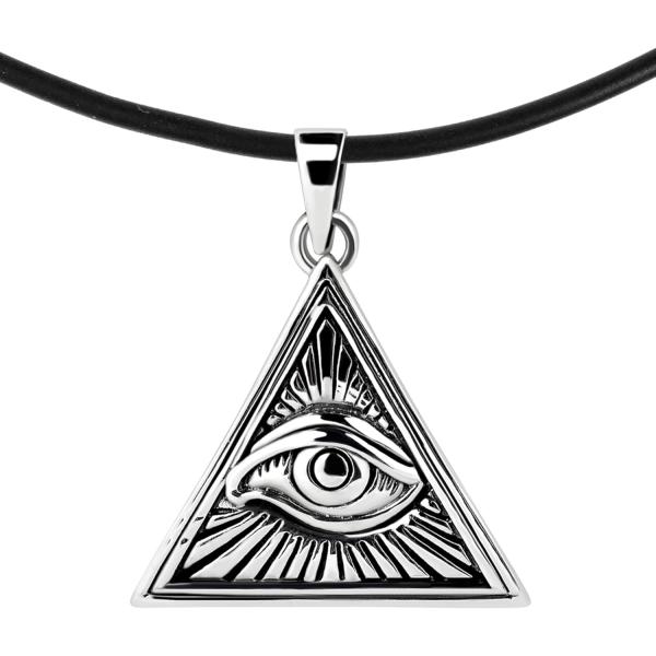 商品名All Seeing Eye イルミナティ トライアングル スターリングシルバー ブラック ラバーネックレスAeraVida Unique and Stylish Eye of Providence or Illuminati Tri...