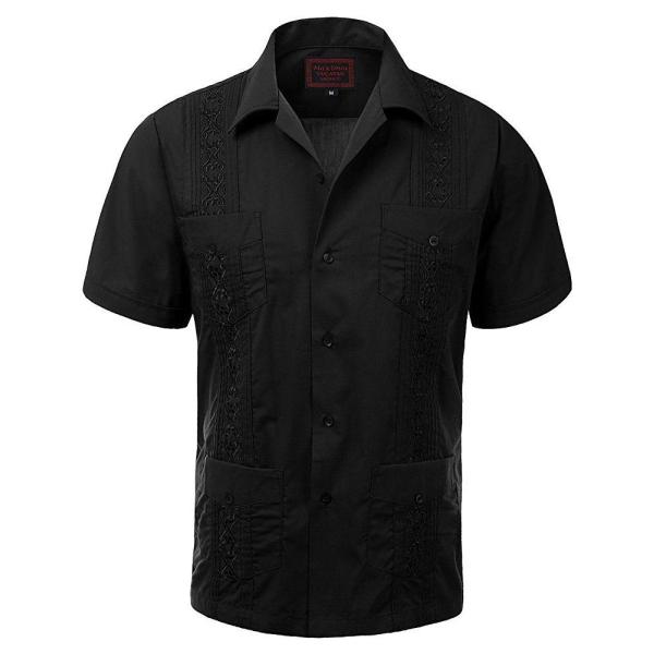 商品名: Maximos カジュアルシャツ メンズ 半袖 刺繍入り キューバ グアヤベラ ボタンアップ US サイズ: XX-Large カラー: ブラック Maximos Men's Short Sleeve Black Button-U...