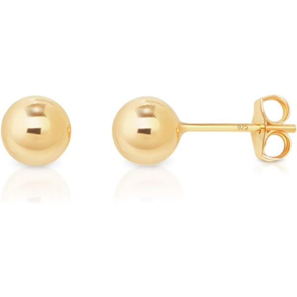 商品名DTPsilver 925スターリングシルバー 24Kイエローまたは18Kローズゴールドメッキ ラウンドボールスタッドピアス - 薄/小/中/大 - 直径:2、3、4、5、6、8、10、12mm, イエローゴールド,Silver Ea...