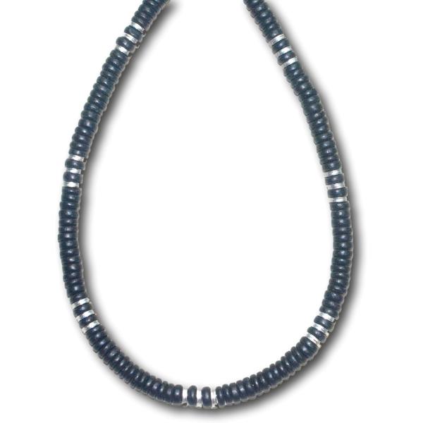 商品名ネイティブTreasure   RaidersシルバーとブラックWood CocoビーズPukaネックレス   8 mm ( 5 / 16インチ)Native Treasure 16 inch Raiders Silver Color...