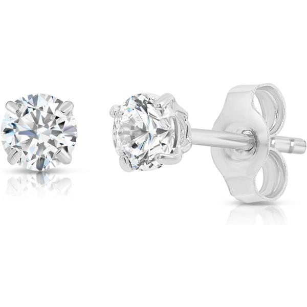 商品名14K ホワイトゴールド ソリティア ラウンド キュービックジルコニア スタッドピアス ゴールドバタフライプッシュバック14k White Gold Solitaire Round Cubic Zirconia Stud Earrin...