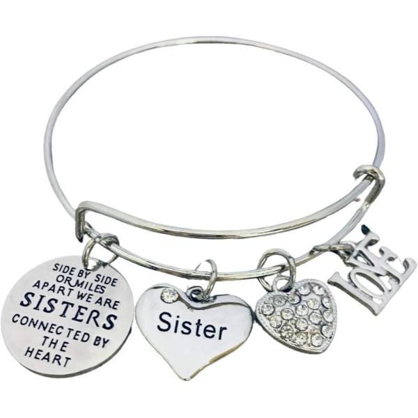商品名シスターチャームバングルブレスレット レディース - Side By Side or Miles Apart, We are Sisters Connected By the Heart Jewelry 姉妹へのギフトに最適Infin...