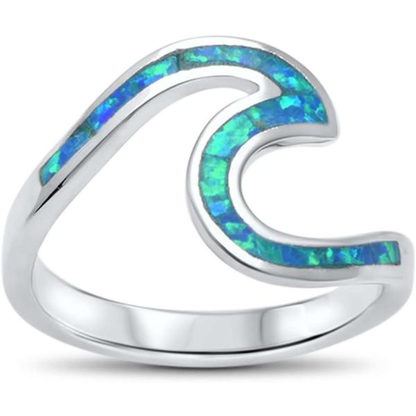 商品名Wave Ocean Beachラボ作成ブルーオパール。925スターリングシルバーリングサイズ4   10Oxford Diamond Co Wave Ocean Beach Lab Created Opal .925 Sterlin...