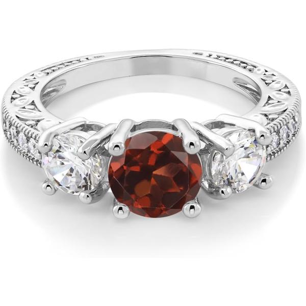 商品名[Gem Stone King] 3.16カラット 天然 ガーネット 指輪 リング レディース ロジウム プレーティング 1月 誕生石Gem Stone King 3.16 Ct Round Red Garnet 3-Stone Ri...