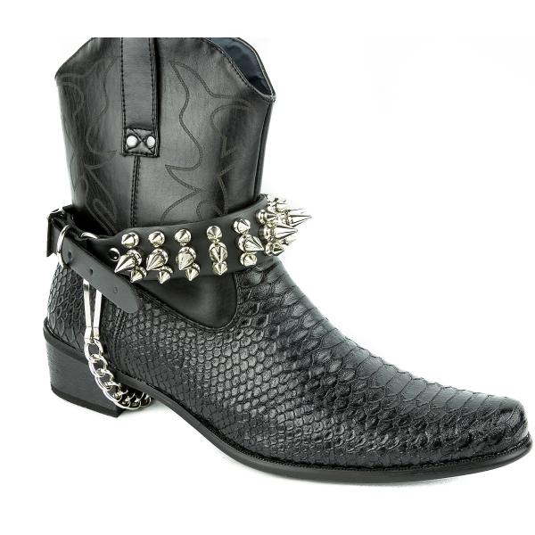 商品名: Cybergoth スパイクレザーブーツストラップ ペア チェーン付き ウエスタンバイカーズパンク スラッシュ メタルブラック Cybergoth Spike Leather Bootstraps Pair with Chain ...