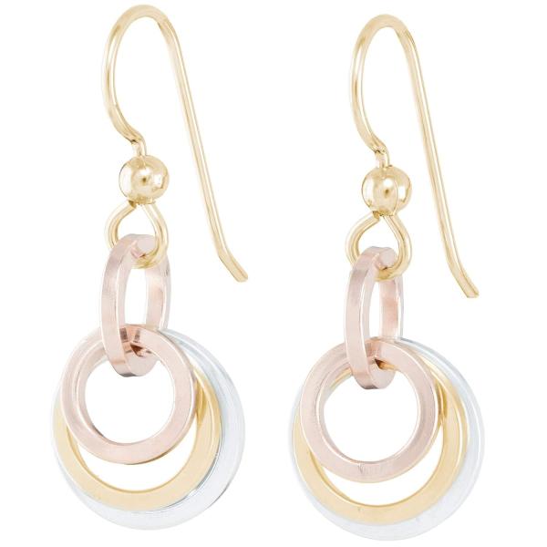 商品名Tricolor Earrings for Women with 925 Sterling Silver and 14K Yellow and Rose Gold-Filled Circles Unique Three Tone Je...