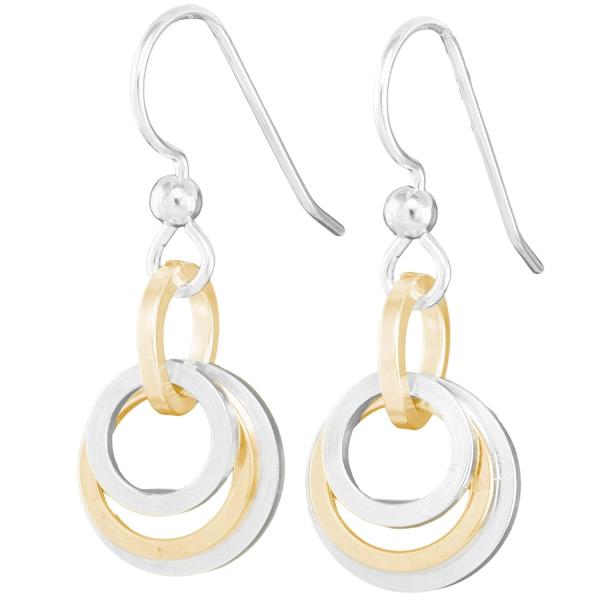 商品名Minimalist Two-Tone Dainty Dangle Earrings with Mixed 14K Gold-Filled and 925 Sterling Silver Circles Everyday Jewelr...