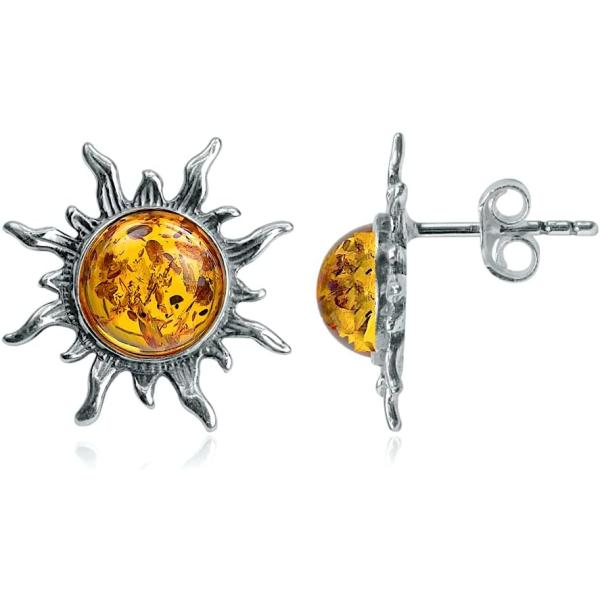 商品名Ian and Valeri Co アンバースターリングシルバー スタッドピアス 太陽, M, アンバー, 琥珀Ian and Valeri Co Amber Sterling Silver Stud Sun Earringsブランド...