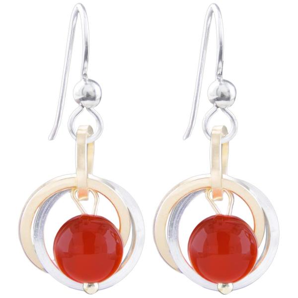 商品名ple Red-Orange Natural Carnelian Gemstone Short Dangle Earrings with 925 Sterling Silver and 14K Gold-Filled Circles ...