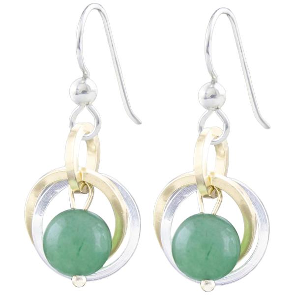 商品名Two-Tone Light Mint Green Aventurine Real Gemstone Dangle Earrings with 14K Gold-Filled and 925 Sterling Silver Circl...