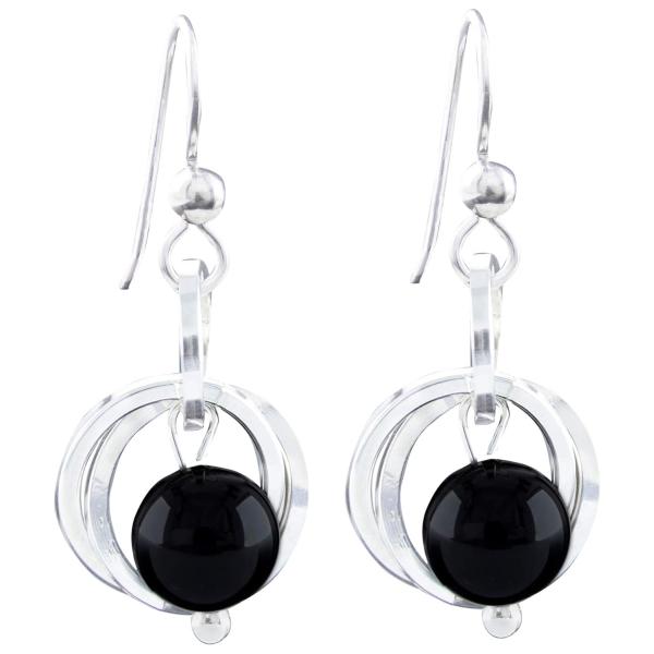 商品名Dainty Real Black Onyx Small Dangle Earrings with .925 Sterling Silver Circles Minimalist Jewelry Gift Idea for Women...