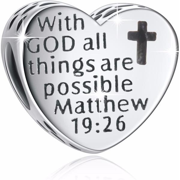 商品名925 Sterling Silver"" With God All Things Are Possible"" Heart Charms Fit European Snake Pandora BraceletsANGEMIEL 92...