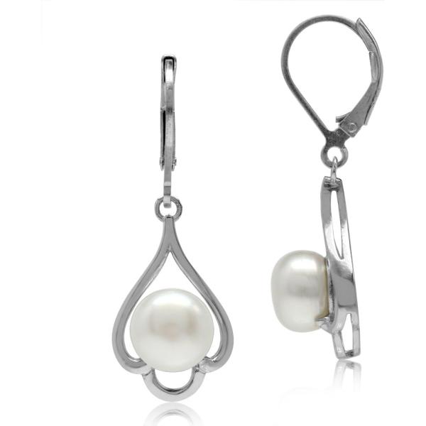 商品名Silvershake 8mm 養殖淡水パール ホワイトゴールドメッキ 925スターリングシルバー レバーバック ダングルピアスSilvershake 8mm Cultured Freshwater Pearl White Gold ...