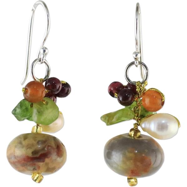 商品名Novica multi-gemジャスパー養殖淡水パール。925シルバークラスタイヤリング'エキゾチッククラスタ'NOVICA Handmade .925 Sterling Silver Jasper Cultured Freshwa...