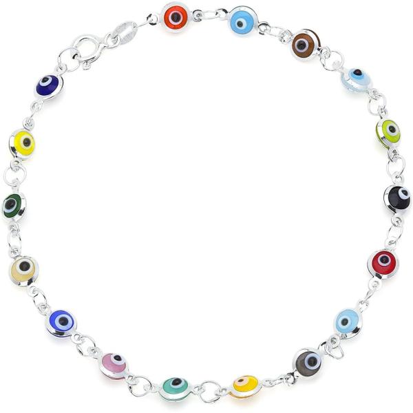 商品名マルチカラーGuardian Eyeビーズon 925スターリングシルバーブレスレット7.5 ""D Jewelry Tiny Beads 4.8mm Multi-Colored Guardian Small Eyes on 925 ...