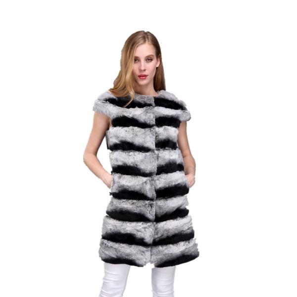 商品名:  LVCOMEFF Women Genuine Rex Rabbit Fur Chinchilla Long Vest 1706023 (Black Chinchilla, 2XL(Vest Bust 120cm))ブランド: L...