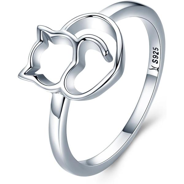 商品名WOSTU 925 Sterling Silver Cat Rings Women Silver Rings Kitty Rings for Women Valentine’s Day Birthday Gifts for her S...