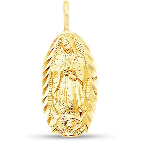 商品名スモール 14K イエローゴールド ダイヤモンドカット 宗教的 グアダルーペの聖母マリア ペンダント ミラクルメダルチャーム (17x9mm) (高さ3/4インチ) - 女性や奥様へのジュエリーギフト 男性 夫 お父さんへのギフト, ...