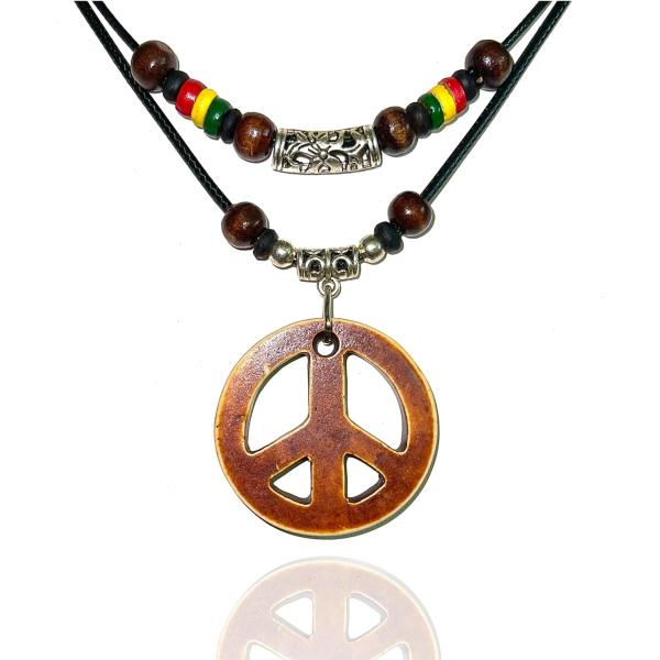 商品名LAVIP レザー麻 ハワイアンピースサインペンダント ピースシンボル クリームネックレスPeace Sign Pendant Double Layers Peace Symbol Brown Pendant Necklace Coc...