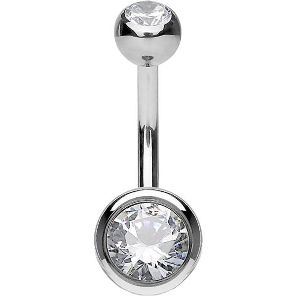 商品名FIFTH CUE 14G ソリッド G23 インプラントグレード チタン 内部スレッドダブルジュエル 海軍ベリーリング, VERY SMALL, 金属, キュービックジルコニアFIFTH CUE 14GA Solid G23 Imp...