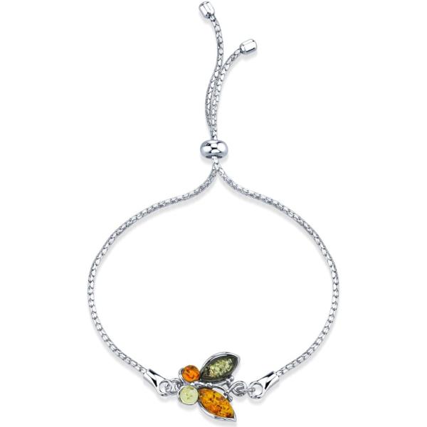 商品名Baltic amberバタフライスターリングシルバーBolo調節可能なブレスレットPEORA Genuine Baltic Amber Butterfly Charm Bracelet for Women 925 Sterling ...