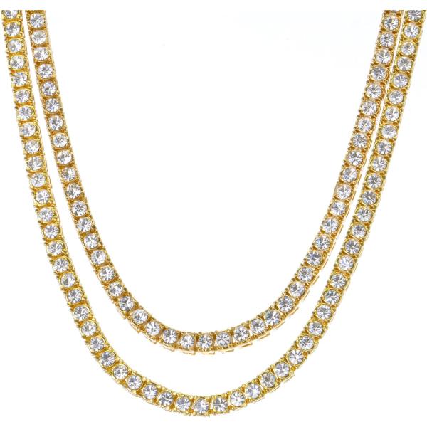 商品名メンズ ヒップホップ 人工ダイヤモンド 4mm 2コンボセット 20インチ + 22インチ テニスチェーンネックレス(ゴールドトーン)Men's Hip Hop Lab Created Diamond 4 mm 2 Combo Set...