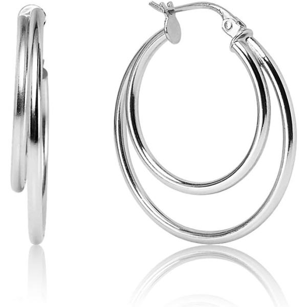 商品名lovveスターリングシルバーハイポリッシュダブル円ラウンドclick-topフープイヤリングLOVVE Sterling Silver High Polished 25mm Double Circle Round Click-Top...