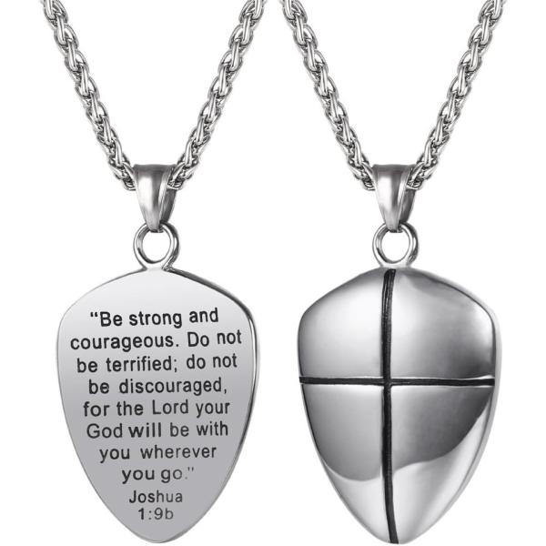商品名Shield of Faithペンダントチェーン22インチステンレススチールJoshua 1 : 9クロスアミュレットネックレス シルバーU7 Shield of Faith Pendant Chain 22 Inch Stainle...