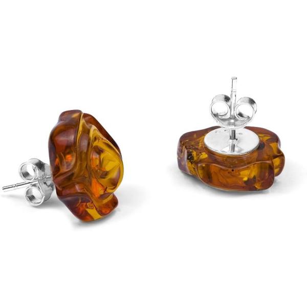 商品名Ian and Valeri Co ライトアンバー スターリングシルバー 彫刻ローズスタッドピアス, M, アンバー, 琥珀Ian and Valeri Co Light Amber Sterling Silver Carved Ro...