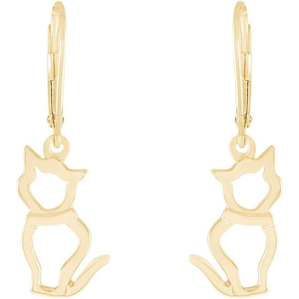 商品名925スターリングシルバーKitty Cat Postダングルレバーバックイヤリング14 K Gold overスターリングシルバー925 Sterling Silver Kitty Cat Leverback Post Dangle...