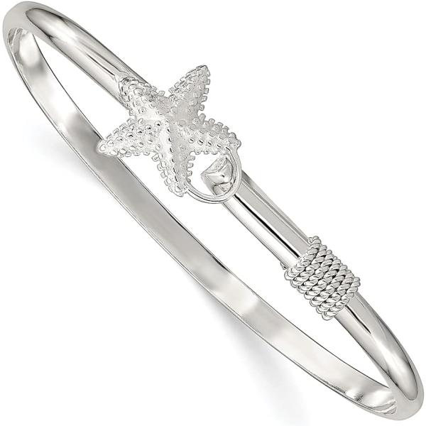 商品名ICE CARATS 925スターリングシルバー ヒトデバングルブレスレット フッククラスプ シーショア ファインジュエリー 女性へのギフトに, One Size, スターリングシルバー925 Sterling Silver Star...