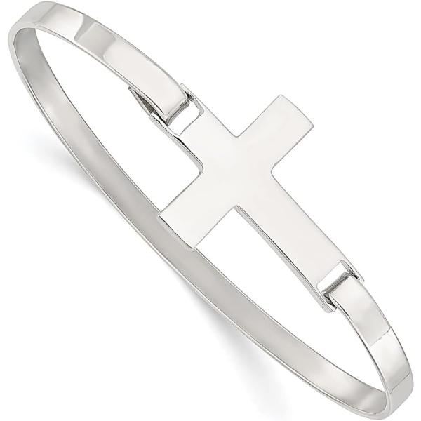 商品名925スターリングシルバー クロスバングルブレスレット 宗教フッククラスプ ファインジュエリー 女性へのギフトに, 7 inches, スターリングシルバー925 Sterling Silver Cross Bangle Charm ...