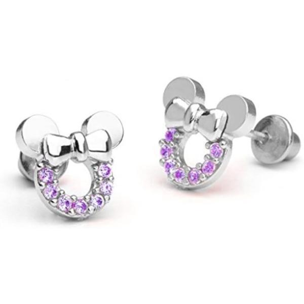 商品名findout女性ミッキーマウスイヤリングスターリングシルバーキュービックジルコンアメジスト中空マウスイヤリング。女性の女の子のため。Findout Mickey Earrings For Girls Sterling Silver ...