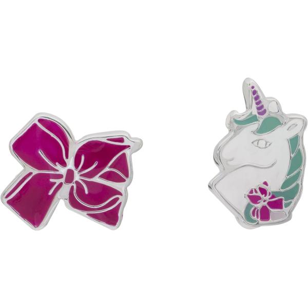 商品名JoJo Siwaの女の子のジュエリーシルバーメッキ真鍮MismatchedユニコーンとピンクリボンスタッドイヤリングJoJo Siwa Girl's Jewelry Silver Plated Mismatched Unicorn ...