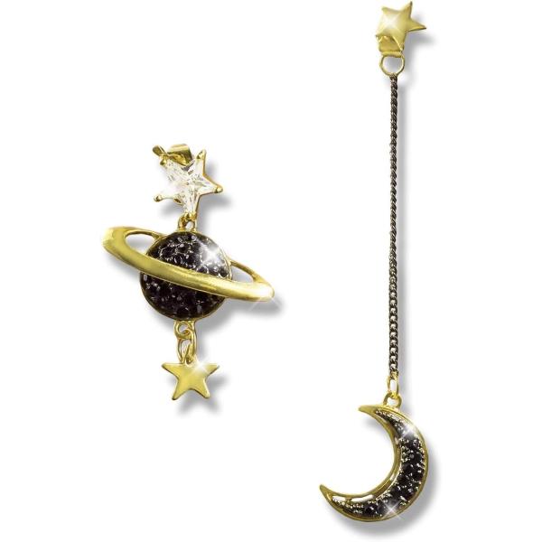 商品名Elensan Stars and Moon Asymmetrical Dangle Stud Earrings with Clear Crystal for Woman GirlsEarrings for Women Dangle ...