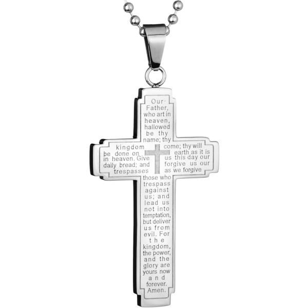 商品名Crucible Jewelry Mens Stainless Steel Silver Tone Lord's Prayer Cross Pendant Necklace, 24"", Whiteブランド：Crucible Jewe...