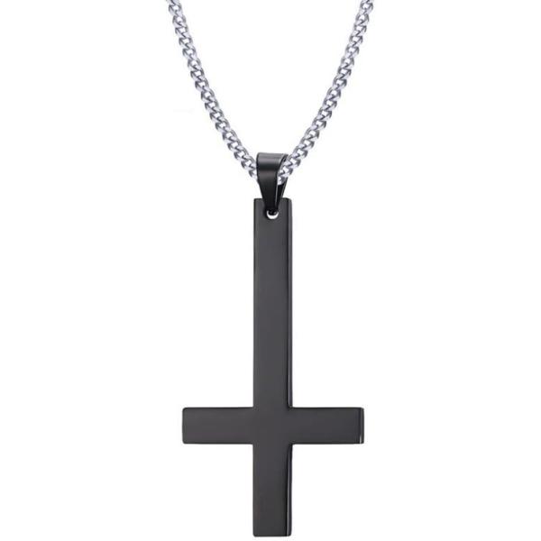 商品名Men 'sステンレススチールUpside Down Crossペンダントチェーンネックレス、23.6 + 2.16 ""AZYOUNG Two-Tone Stainless Steel Black Inverted Cross Pe...