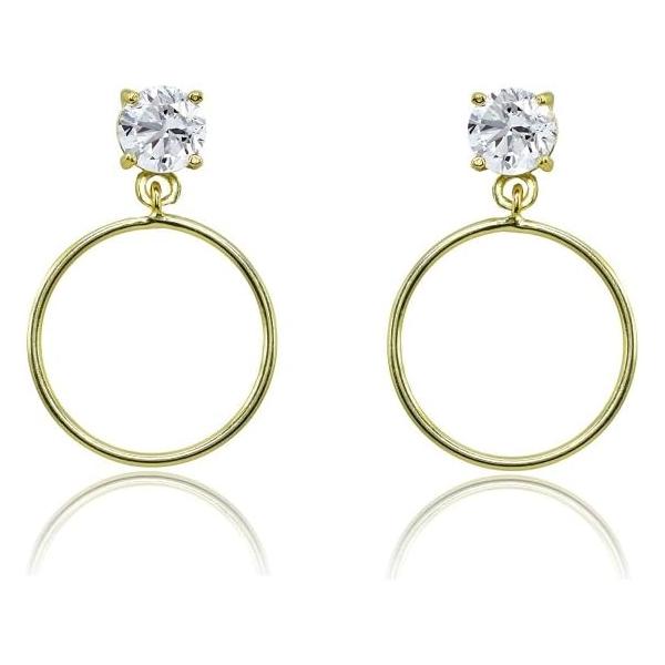 商品名スターリングシルバーキュービックジルコニアDanglingラウンドフープスタッドイヤリング, 4 mm, 5 mm, 6 mmYellow Gold Flashed Sterling Silver 4mm Cubic Zirconia...