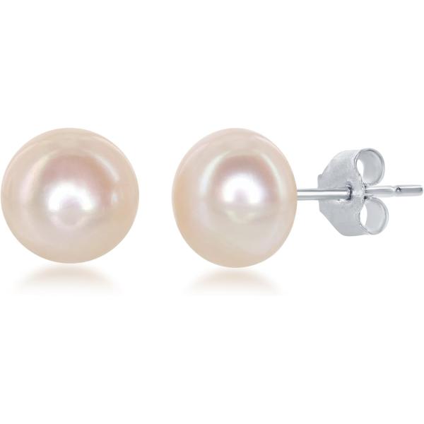 商品名スターリングシルバーブラッシュ養殖淡水パール6 mm、8 mm、または10 mmボタンビーズスタッドイヤリングSterling Silver Blush Cultured Freshwater Pearl 10mm Button Be...