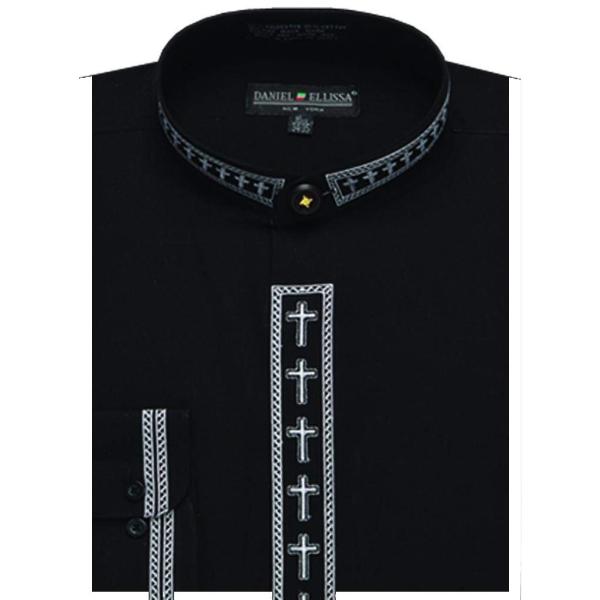 商品名: Daniel Ellissa SHIRT メンズ カラー: ブラック Daniel Ellissa Mens Clerical Clergy Shirt Long Sleeve Collarless Cross Placket (...
